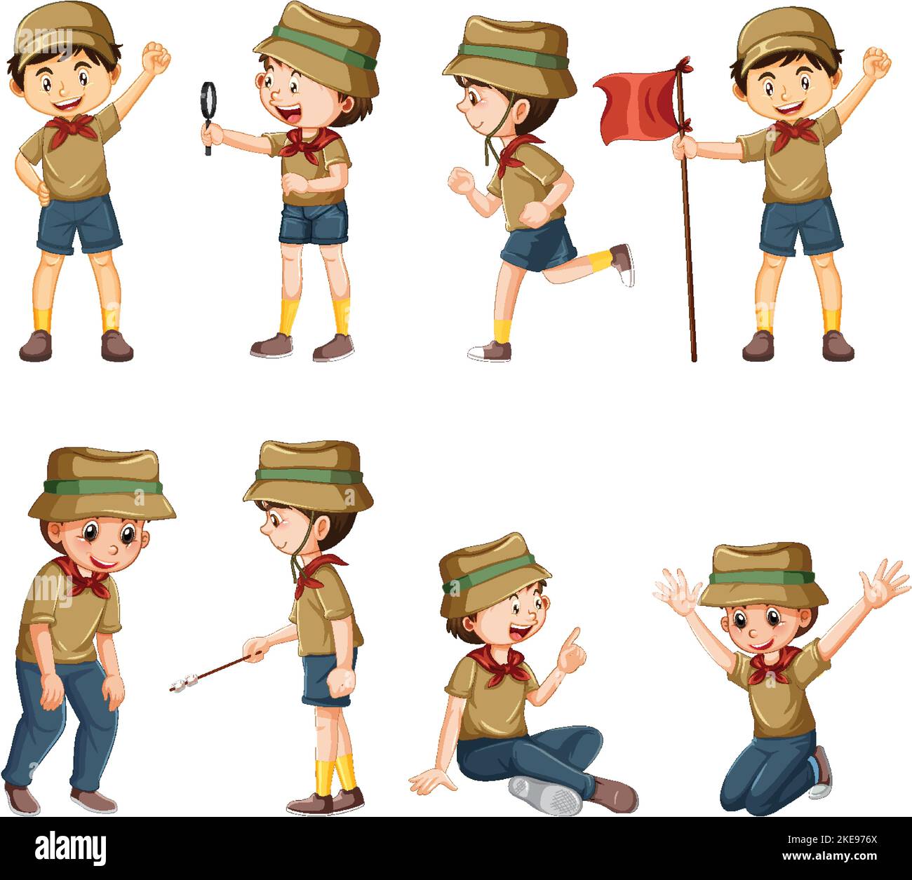 Set of camping kids cartoon character illustration Stock Vector Image ...