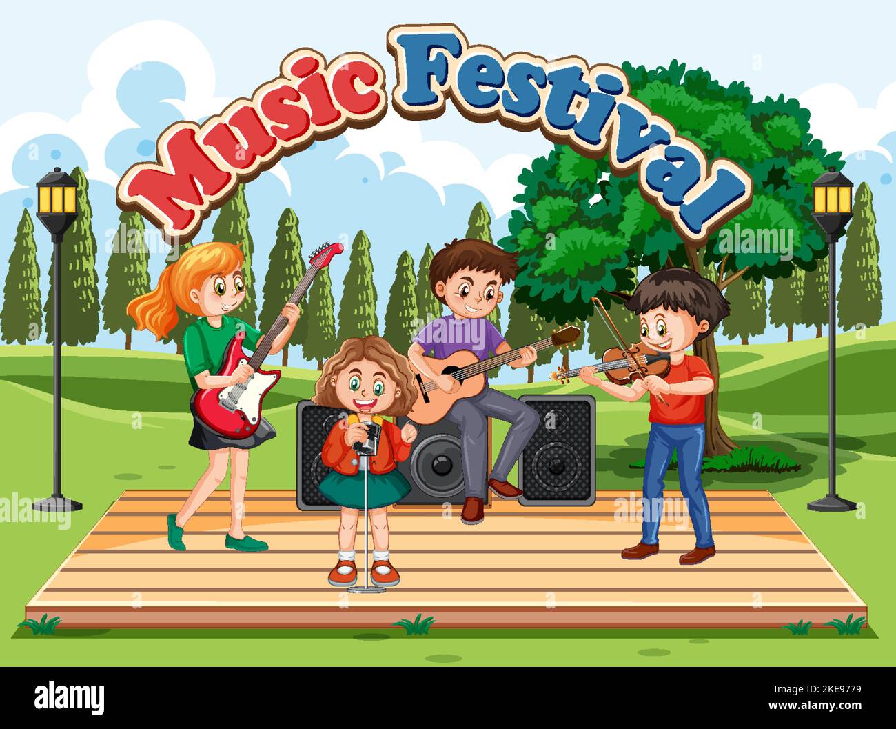Kids music band at park illustration Stock Vector Image & Art - Alamy