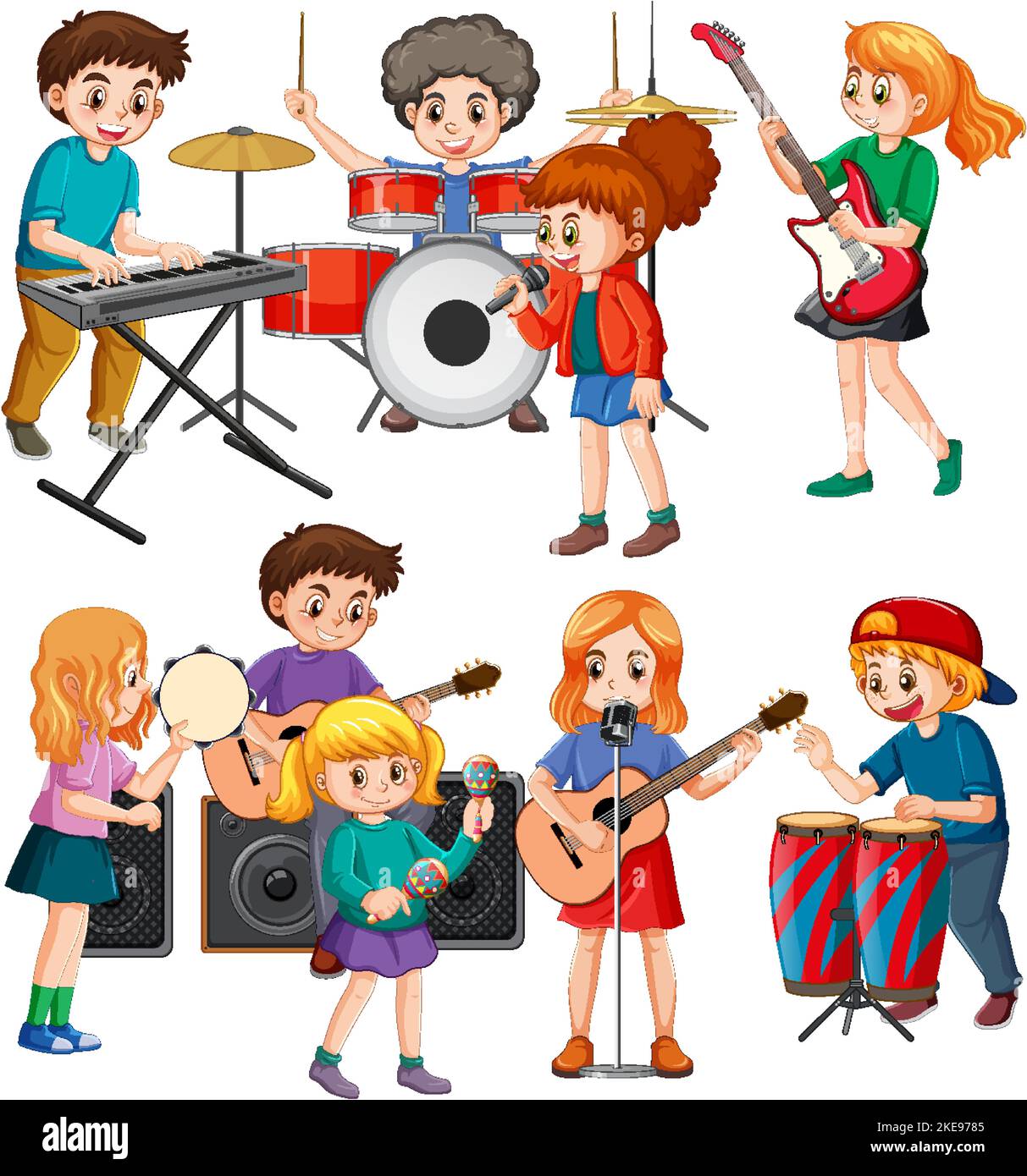 Set of kids playing different musical instrument illustration Stock ...