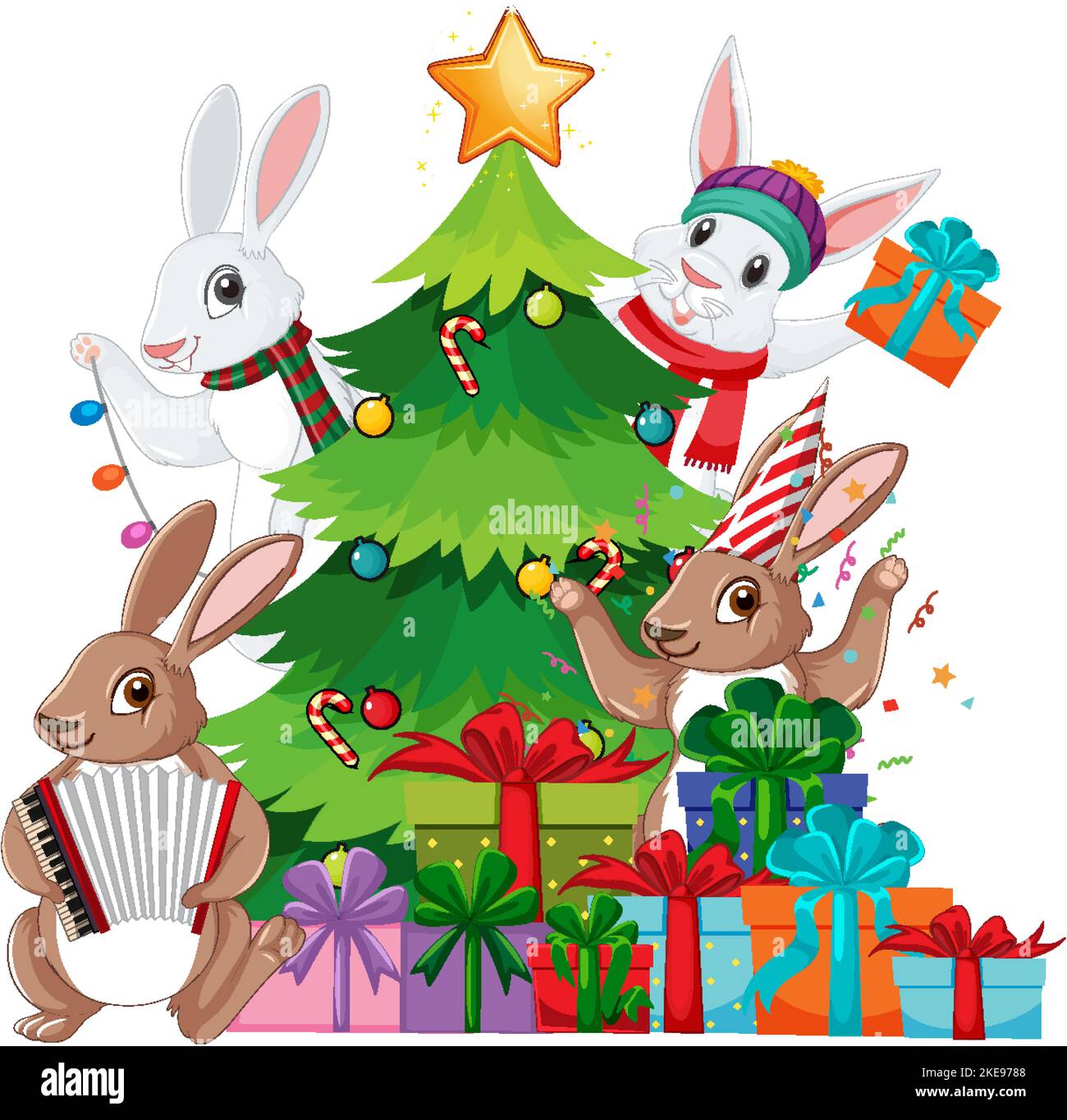 Christmas tree with cute rabbit illustration Stock Vector Image & Art ...
