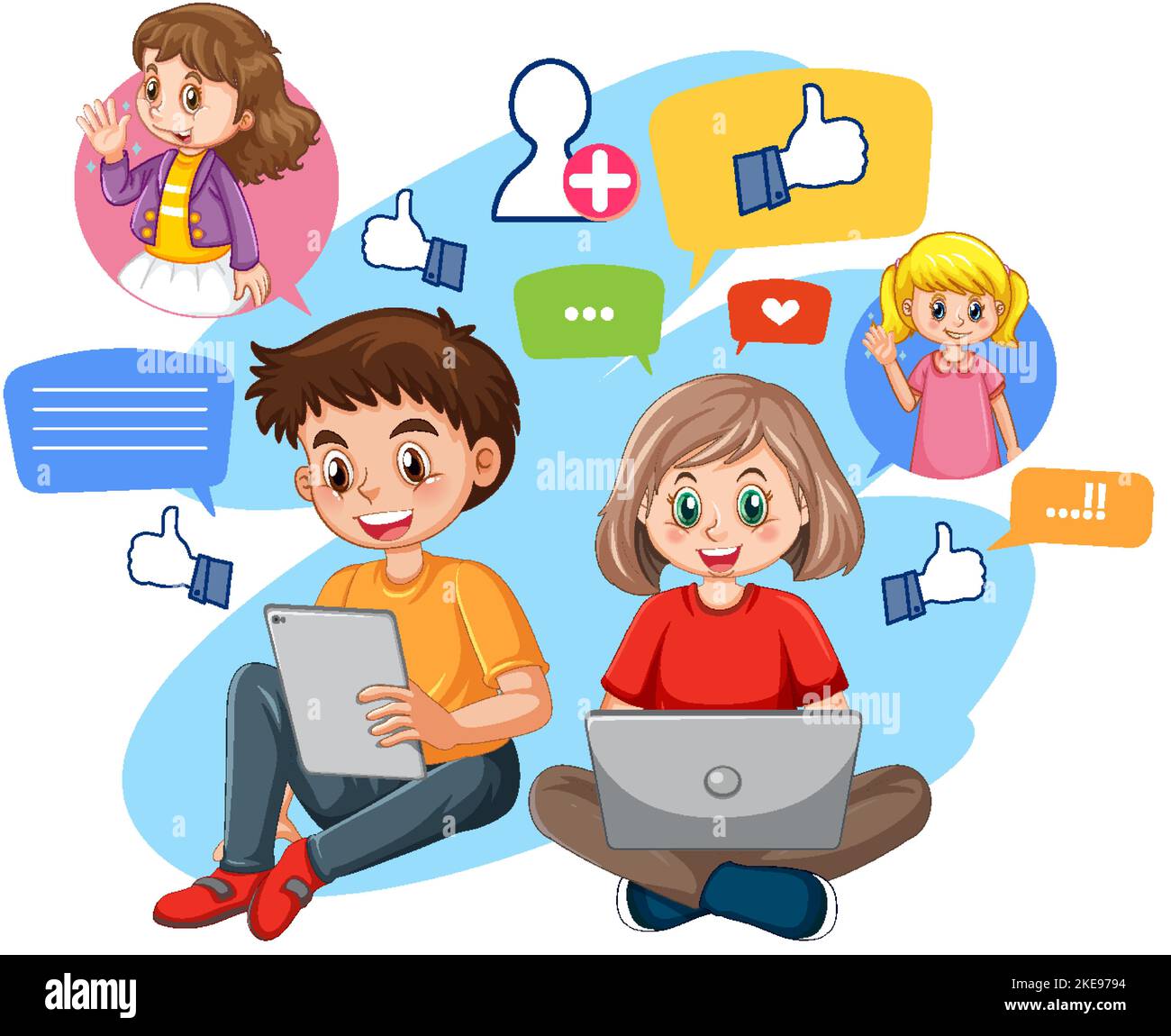 Children using laptop for online learning illustration Stock Vector ...