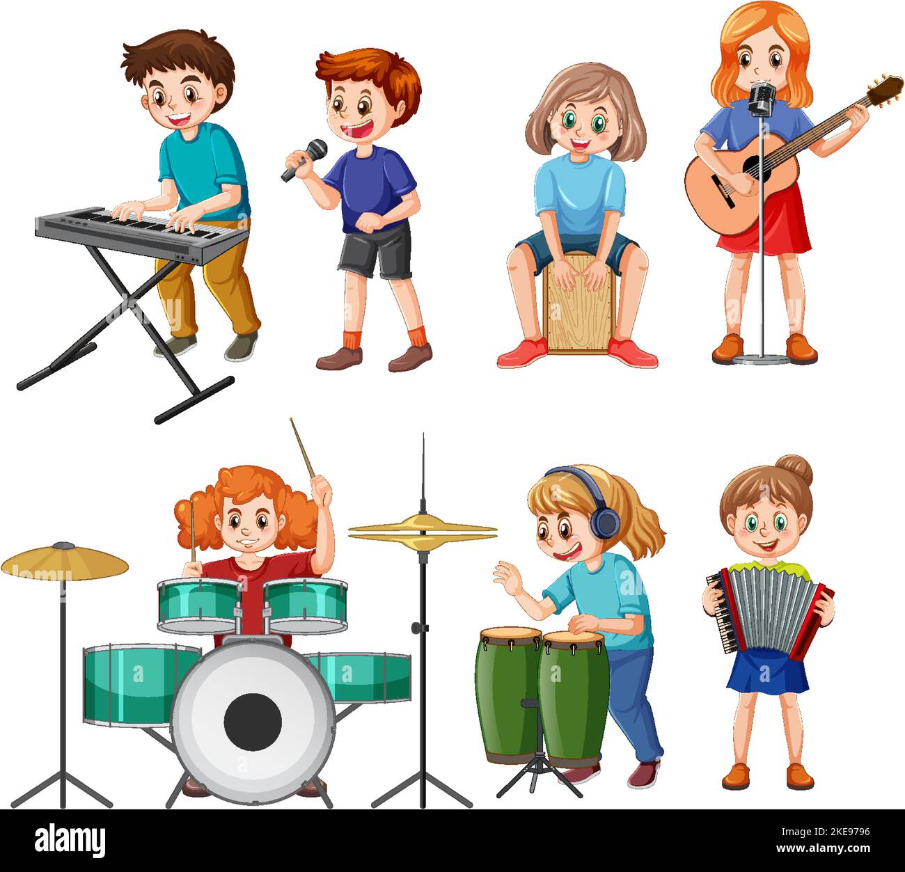 Set of kids playing different musical instrument illustration Stock ...