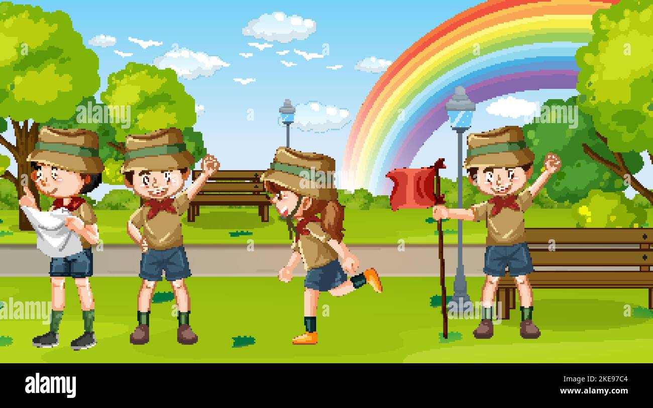 Outdoor scene with scout kids illustration Stock Vector Image & Art - Alamy