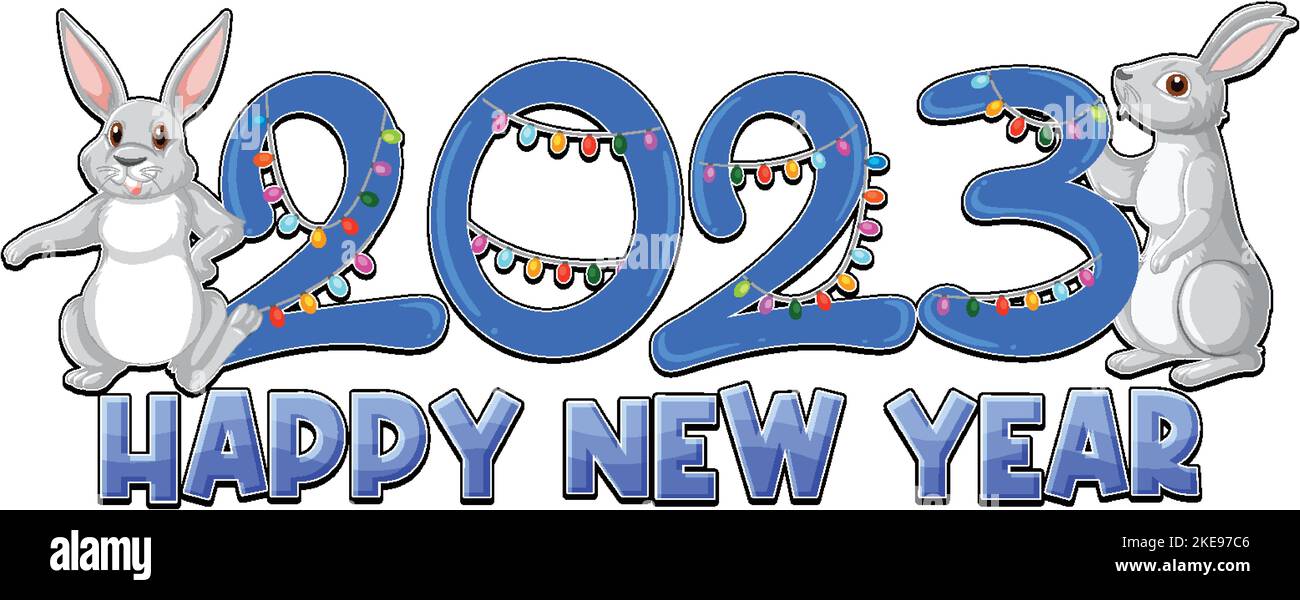 Happy New Year text with cute rabbit for banner design illustration ...