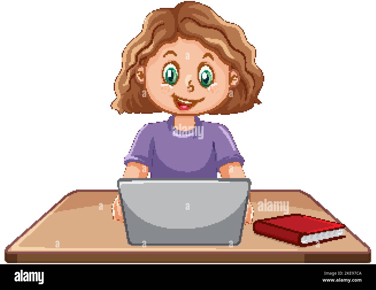 A girl using laptop cartoon illustration Stock Vector Image & Art - Alamy