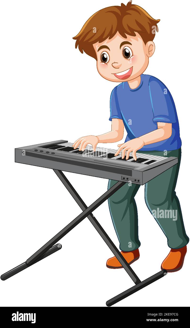 Boy playing electric keyboard piano vector illustration Stock Vector ...