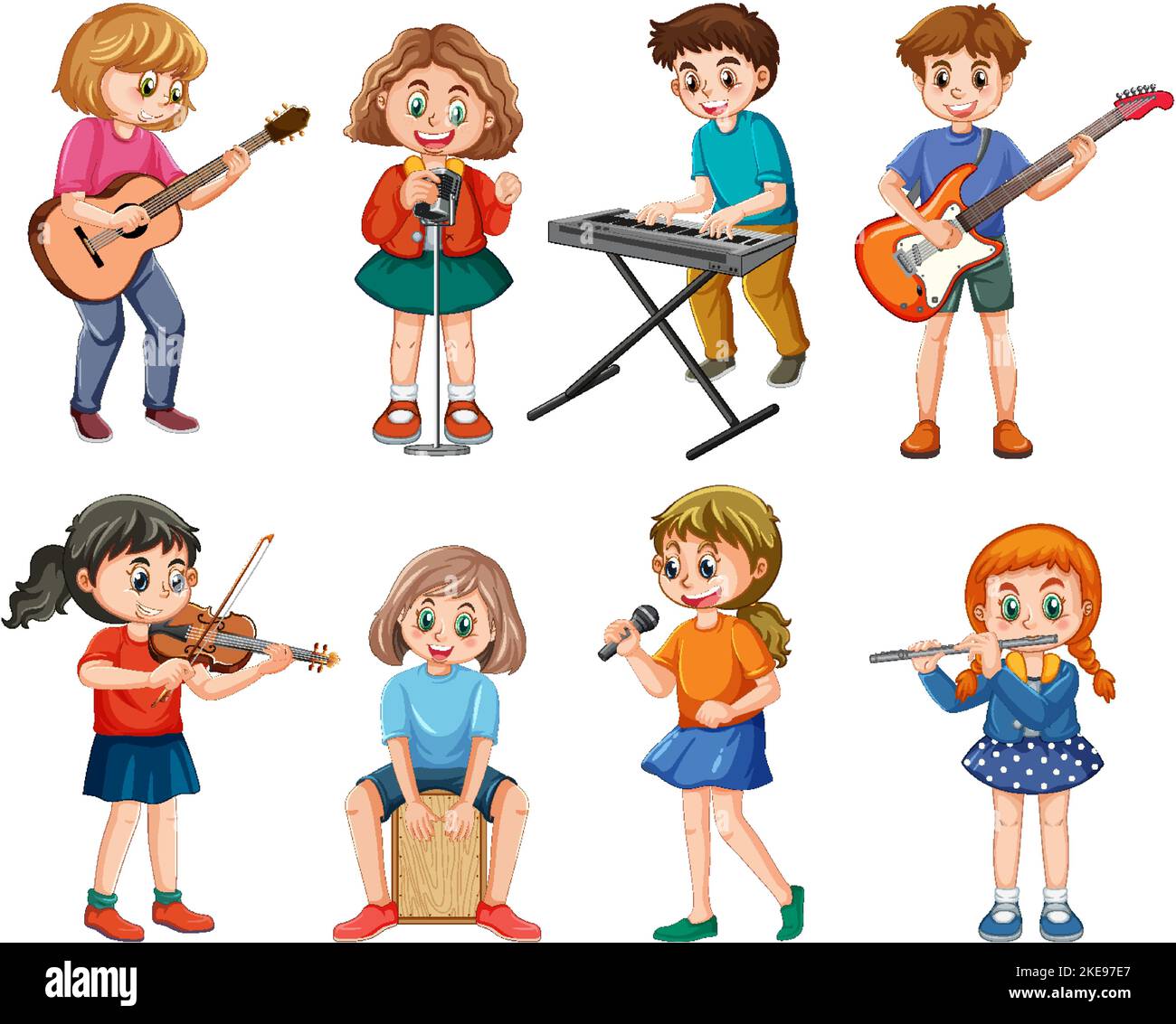 Set of kids playing different musical instrument illustration Stock ...