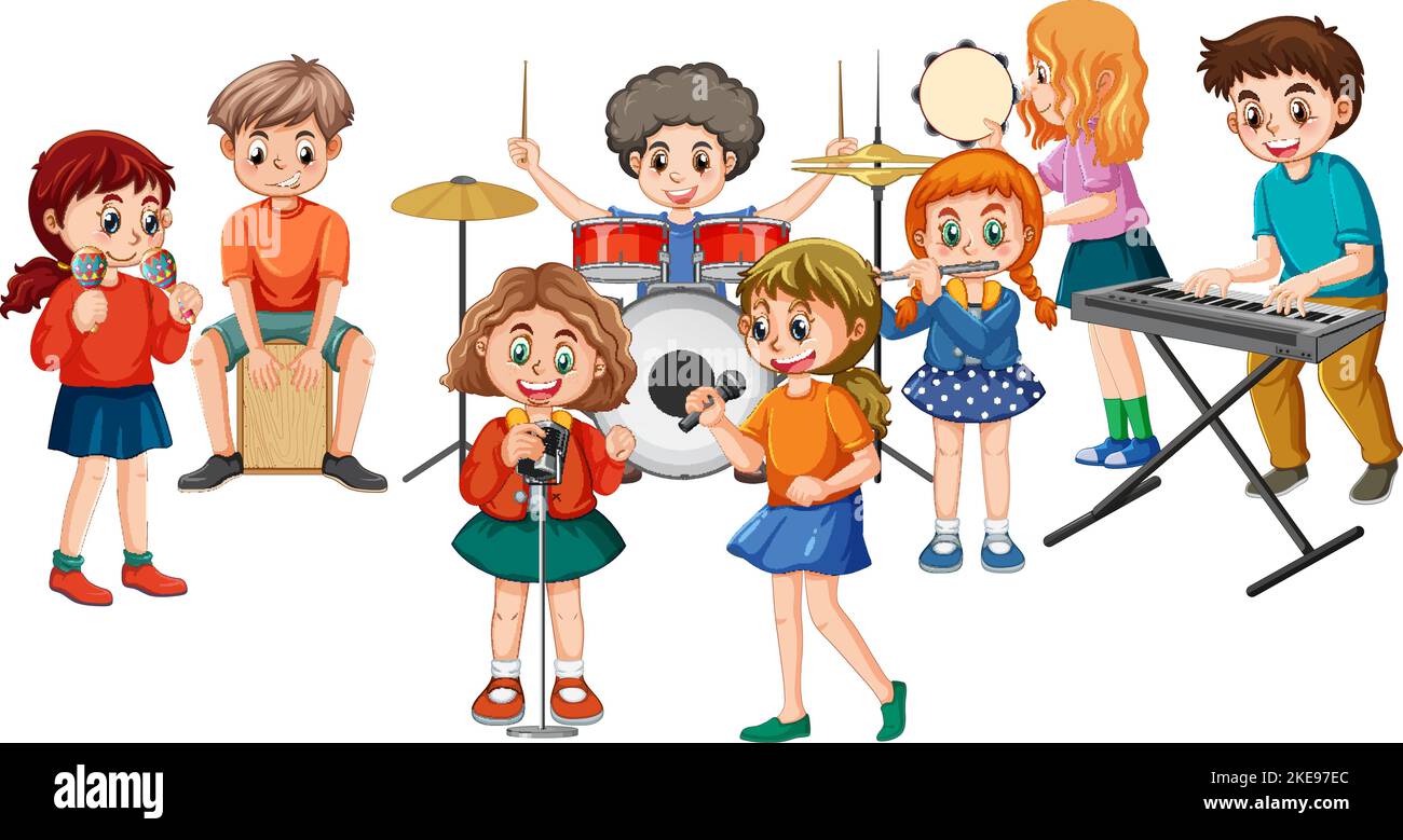 Children playing musical instrument illustration Stock Vector Image ...