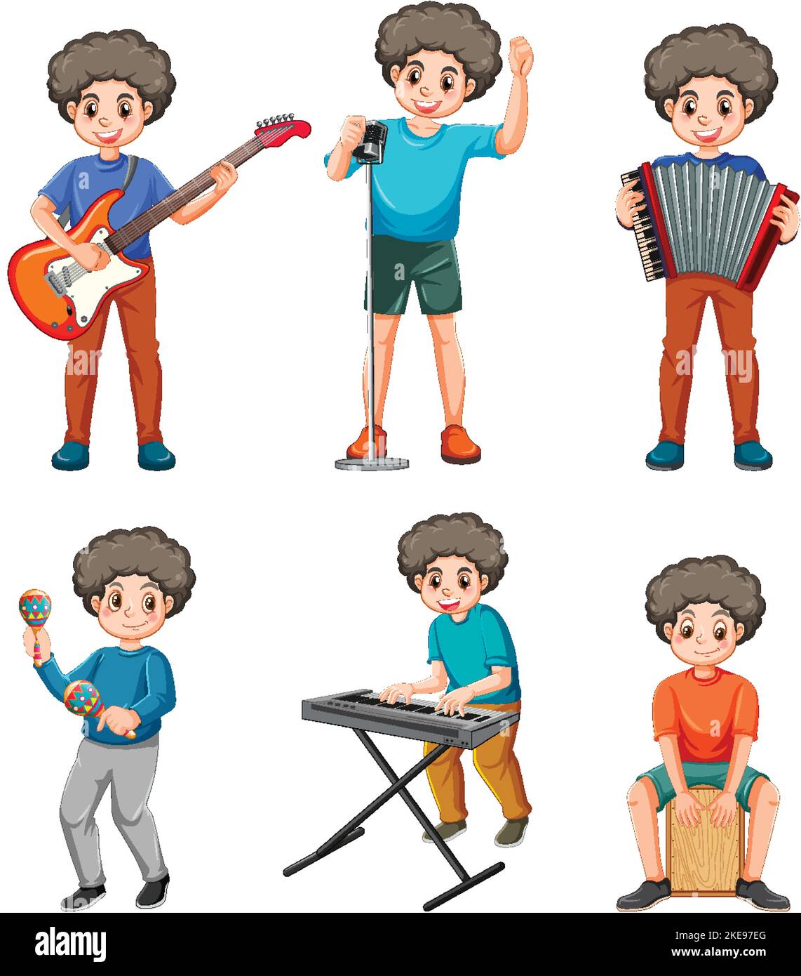 Set of kids playing different musical instrument illustration Stock ...