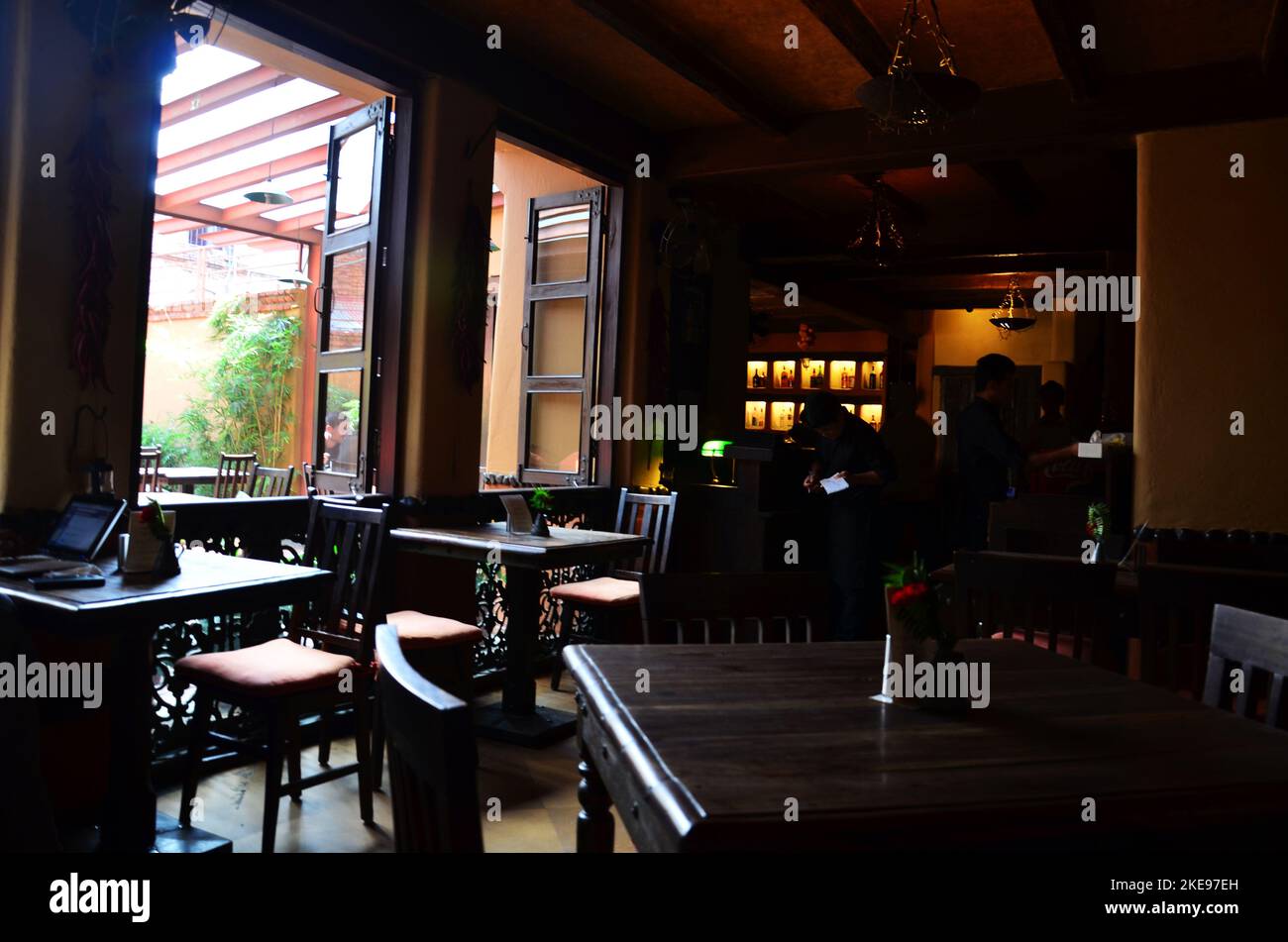 Interior design antique vintage retro wood building dining room of ...