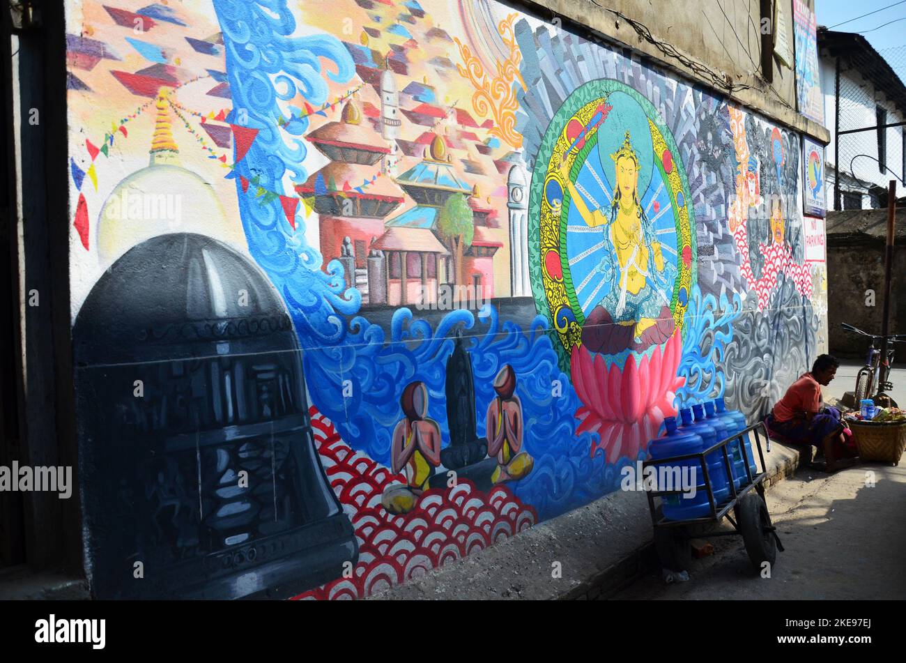 Landmark street art graffiti painting and drawing design nepalese style ...