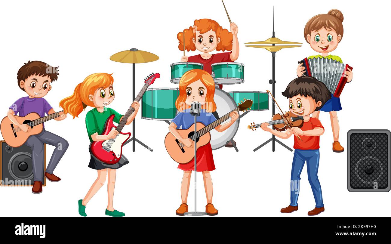 Children playing musical instrument illustration Stock Vector Image ...