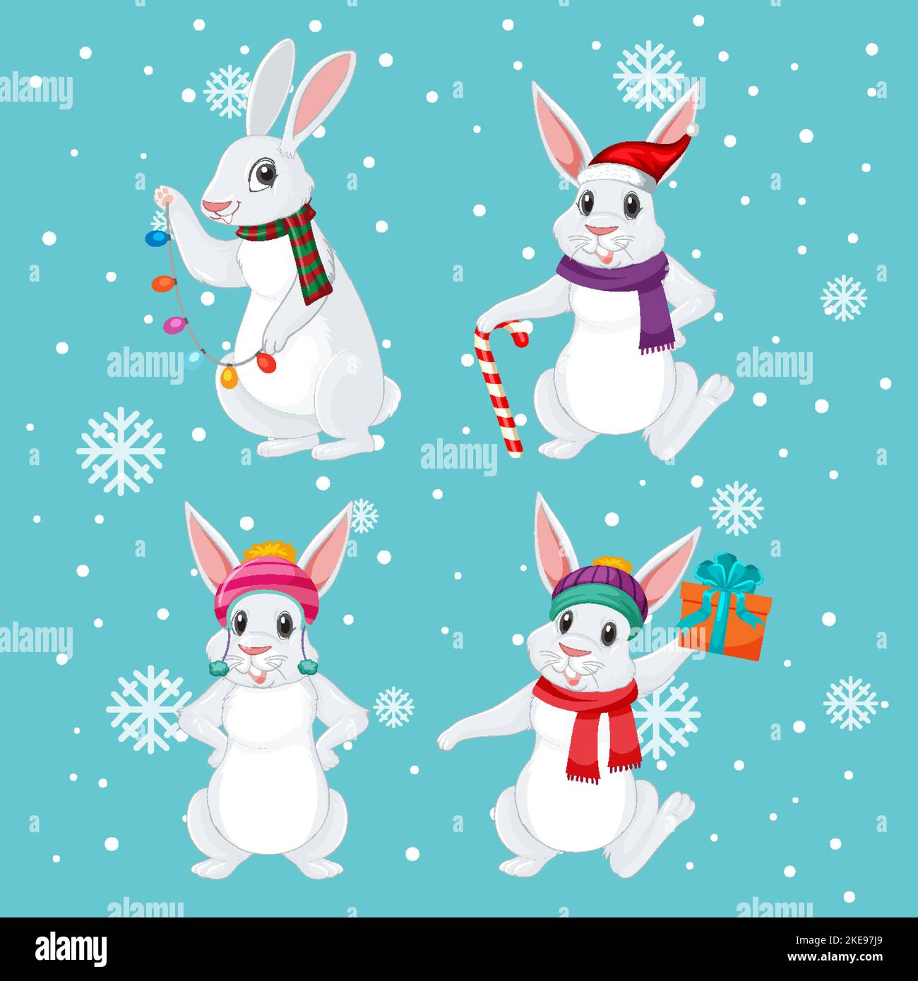 Four rabbits in Christmas theme illustration Stock Vector Image & Art ...