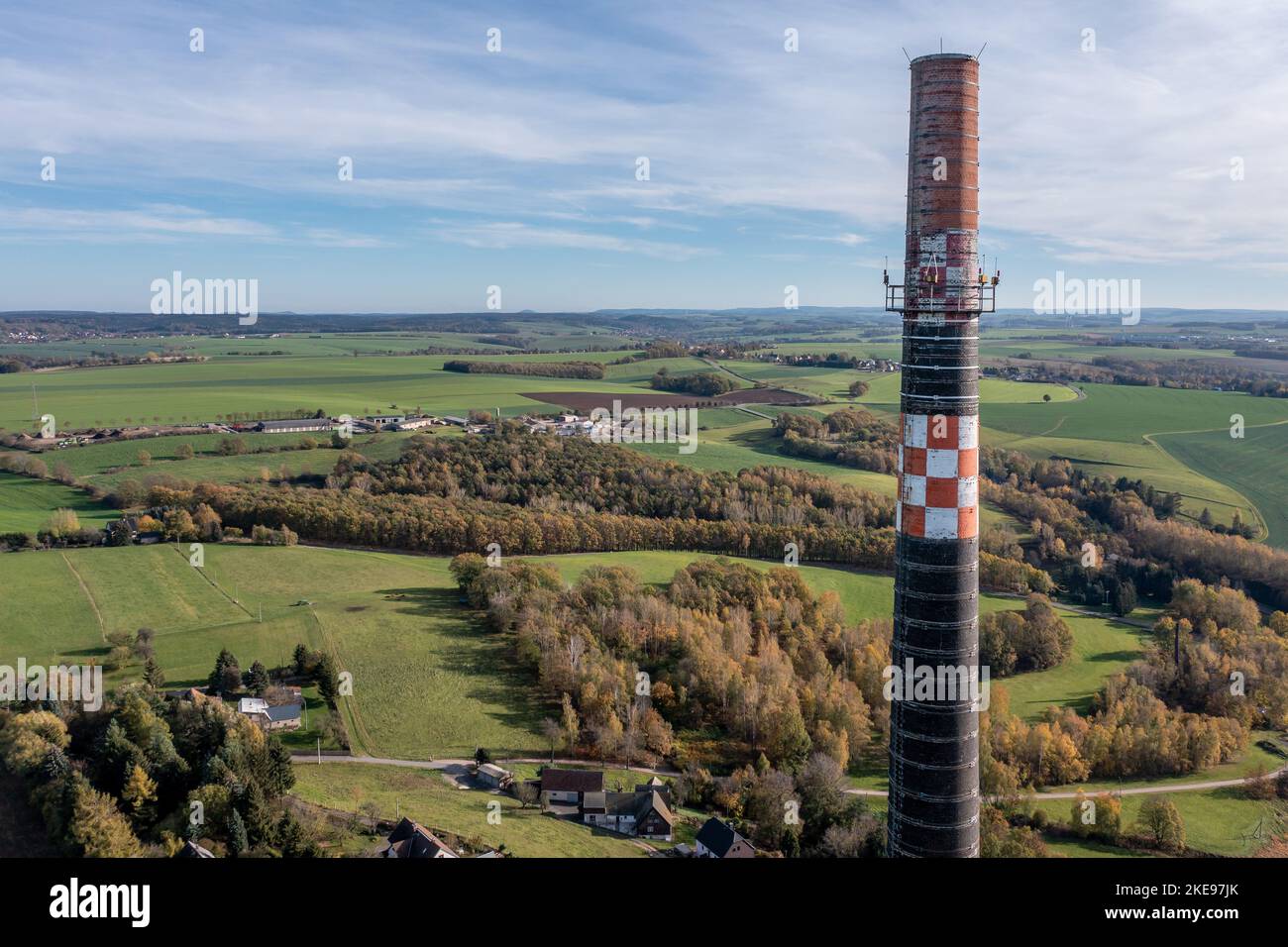 08 November 2022, Saxony, Halsbrücke: The highest brick chimney in ...