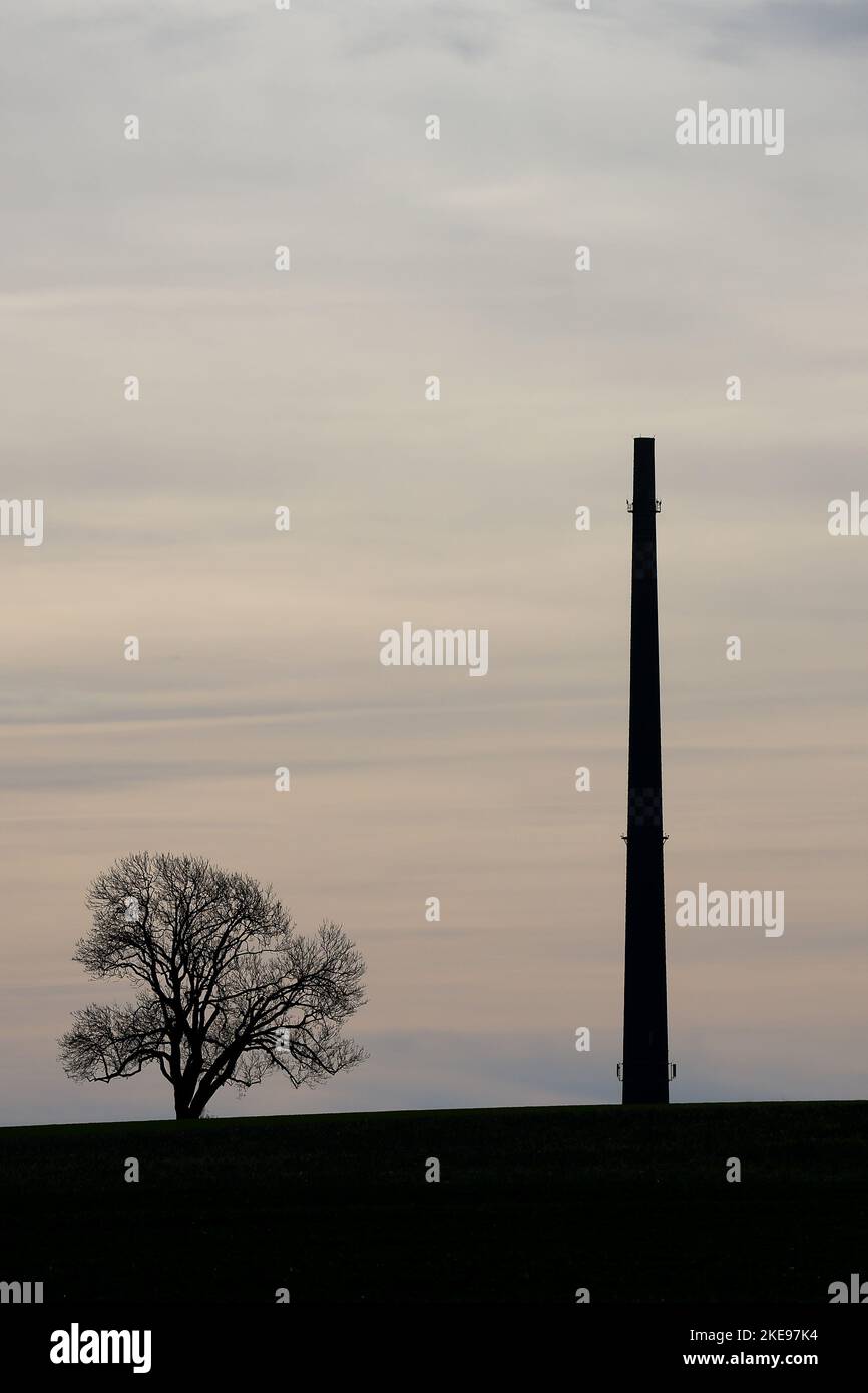 08 November 2022, Saxony, Halsbrücke: The highest brick chimney in ...