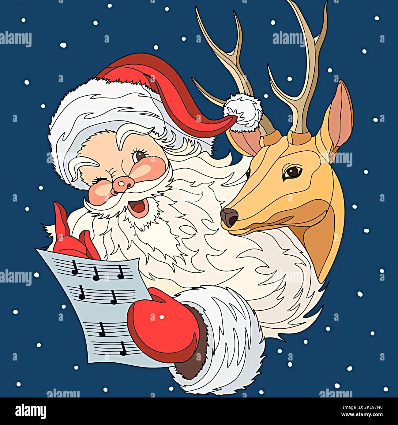 santa claus and reindeer face illustration Stock Photo - Alamy