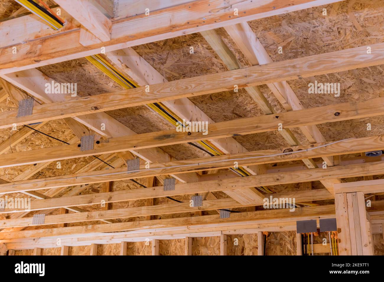 Wood framing of beams in construction new house under construction ...