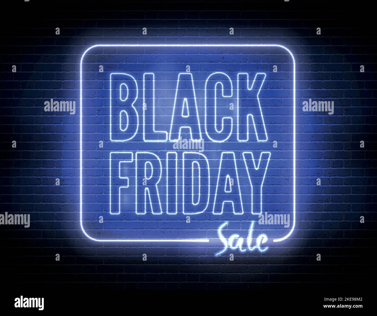 Blue neon light box with annual discount offer promo. Black friday sale ...