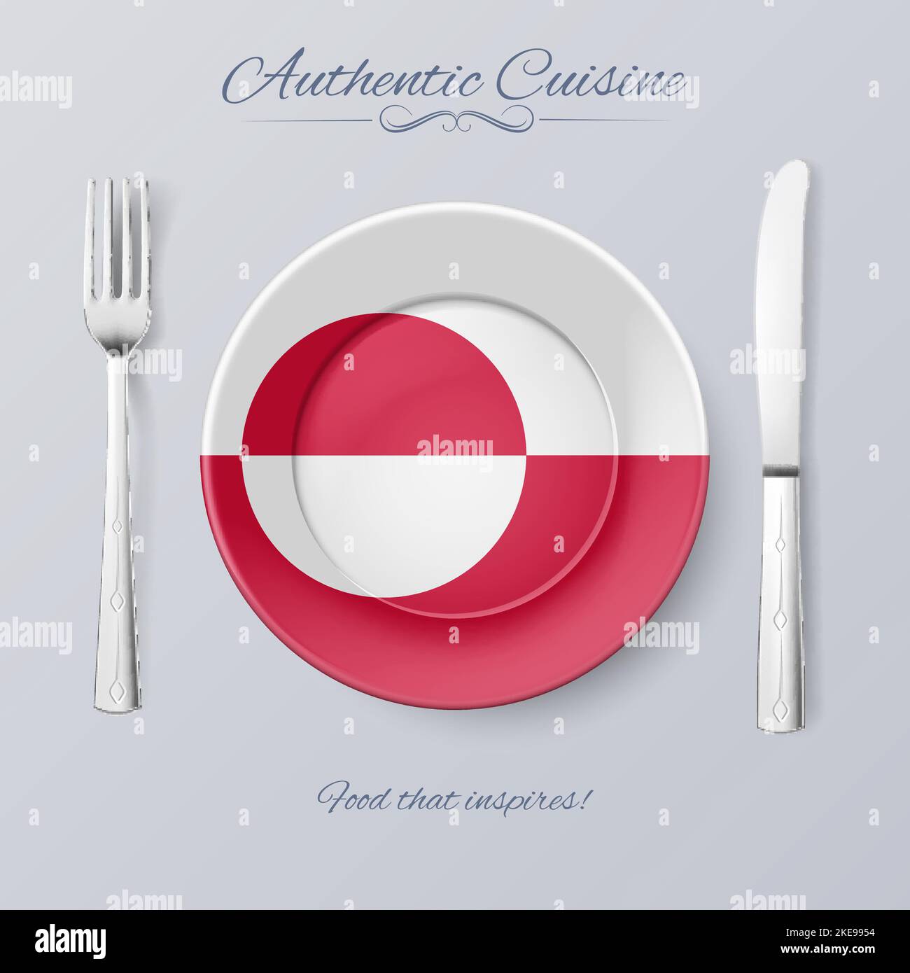 Authentic Cuisine of Greenland. Plate with Flag and Cutlery Stock ...