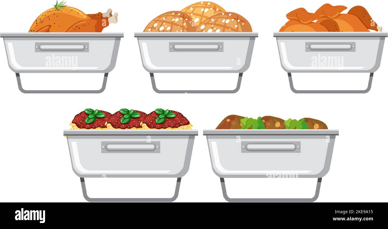 Buffet trays with foods set illustration Stock Vector Image & Art - Alamy