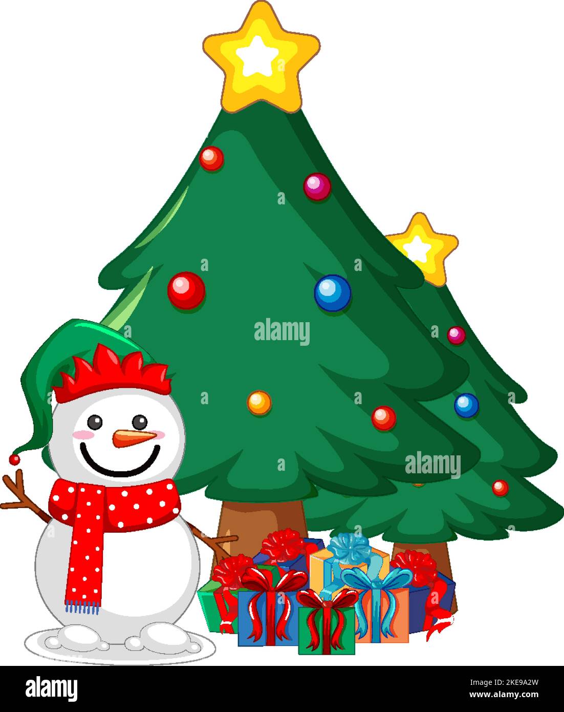 Snowman and Christmas tree isolated illustration Stock Vector Image ...