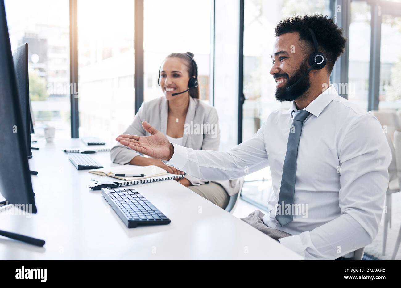 Black man, crm consultant and customer support service employee ...