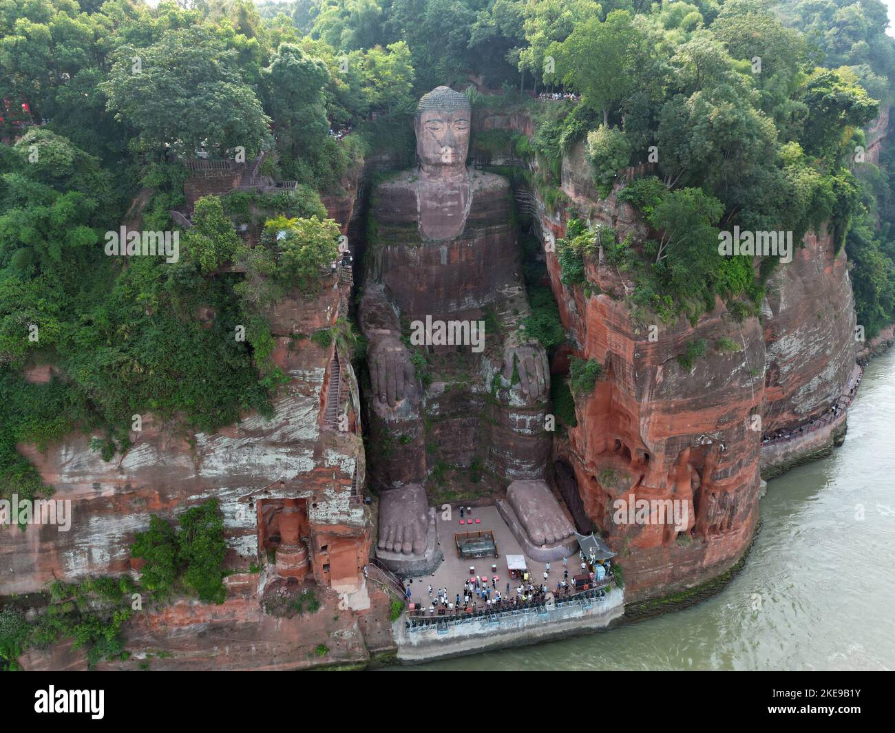 Aerial photos show the full view of the Leshan Giant Buddha in Leshan ...