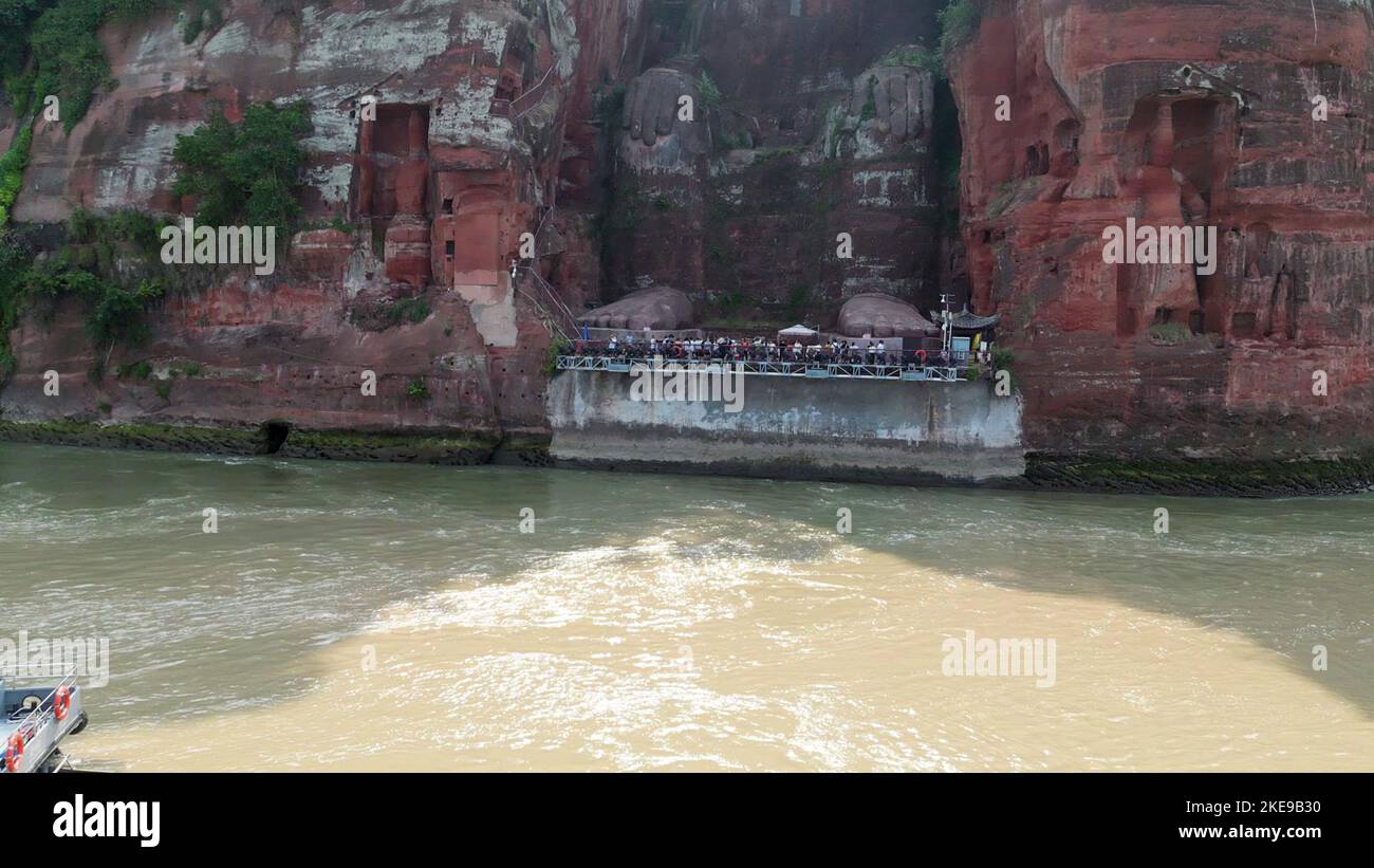 Aerial photos show the full view of the Leshan Giant Buddha in Leshan ...
