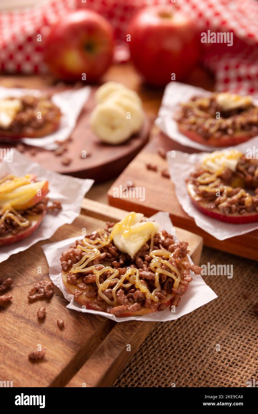 Creative party snack for holidays. Apple rounds with peanut butter ...