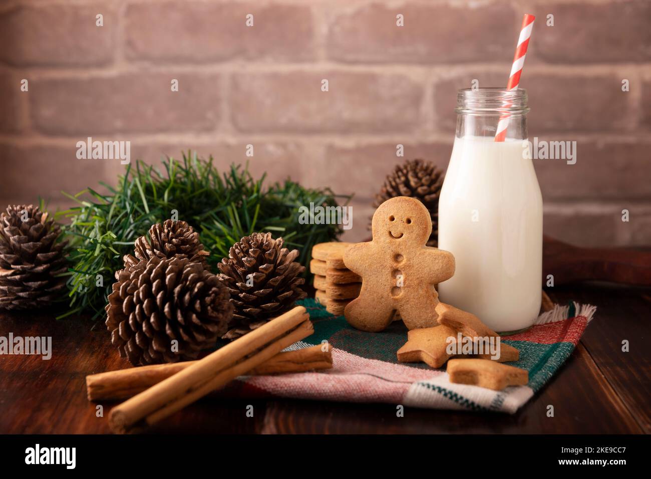 Homemade gingerbread man cookies and milk, traditionally made at ...
