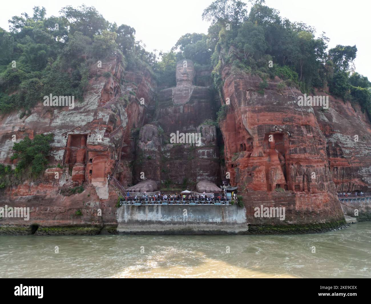 Aerial photos show the full view of the Leshan Giant Buddha in Leshan ...