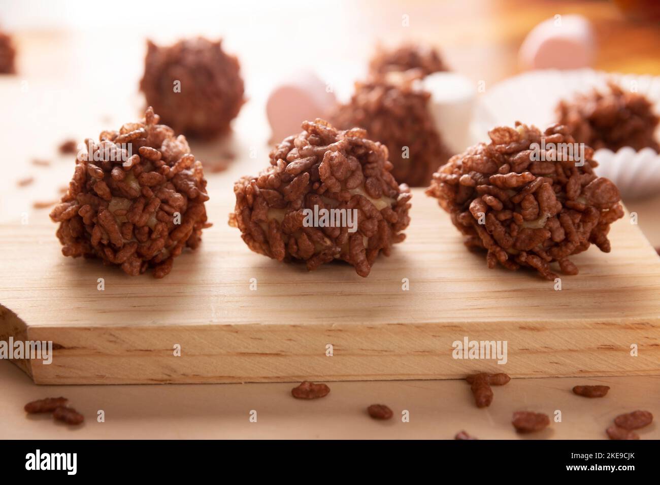Homemade Caramel Marshmallows covered in chocolate flavor puffed rice ...
