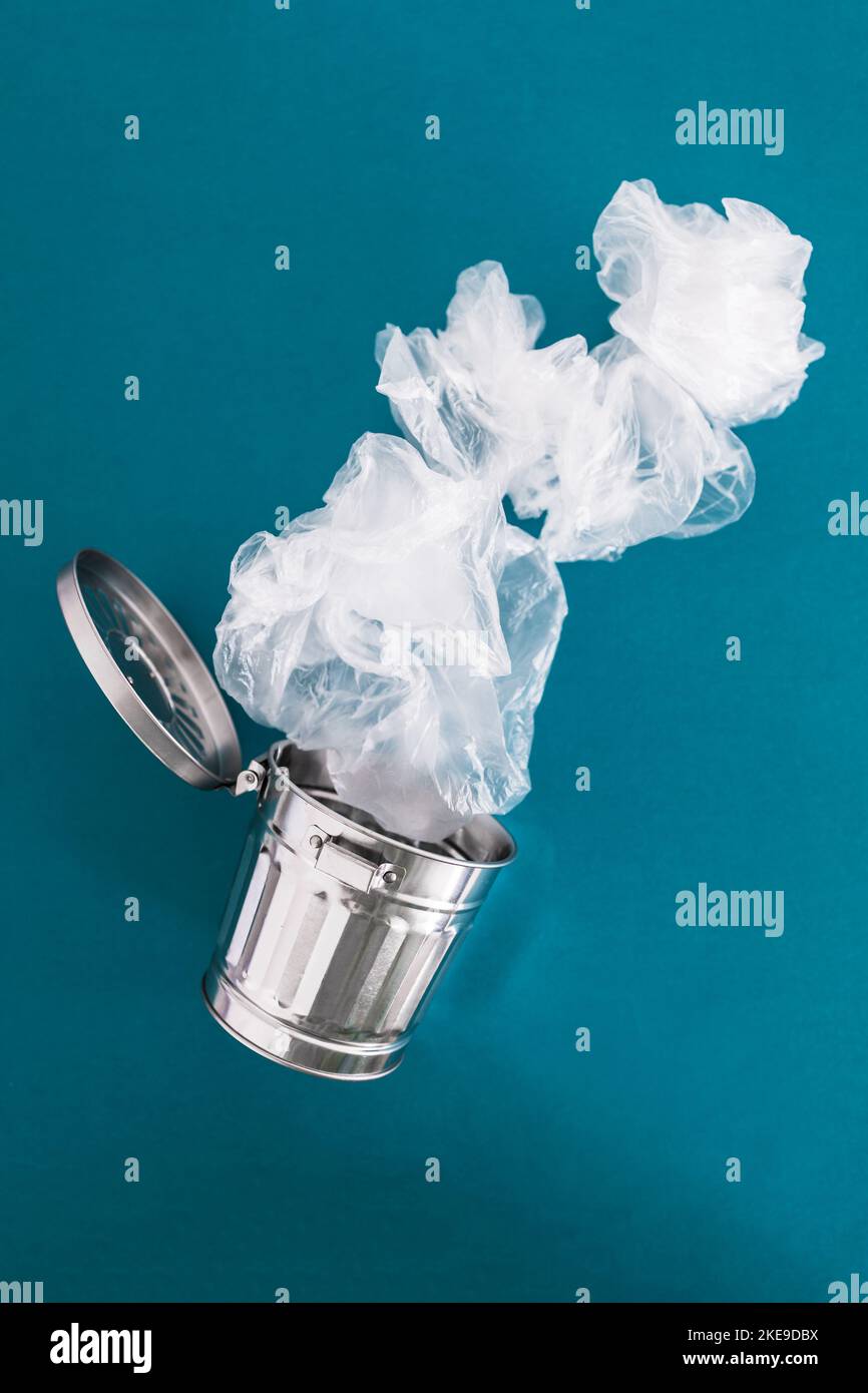 recycling and avoiding landfill conceptual image, open trash can with ...