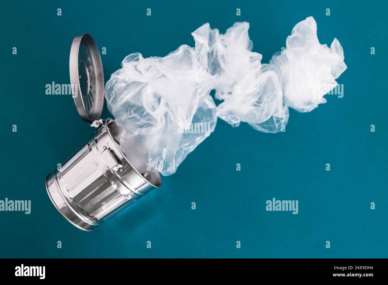 recycling and avoiding landfill conceptual image, open trash can with ...