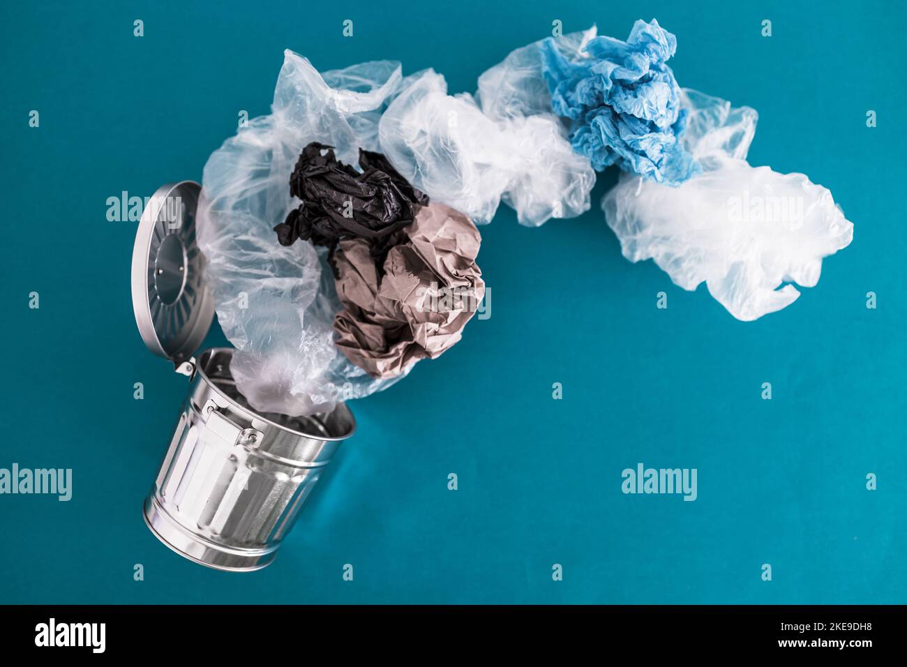 recycling and avoiding landfill conceptual image, open trash can with ...