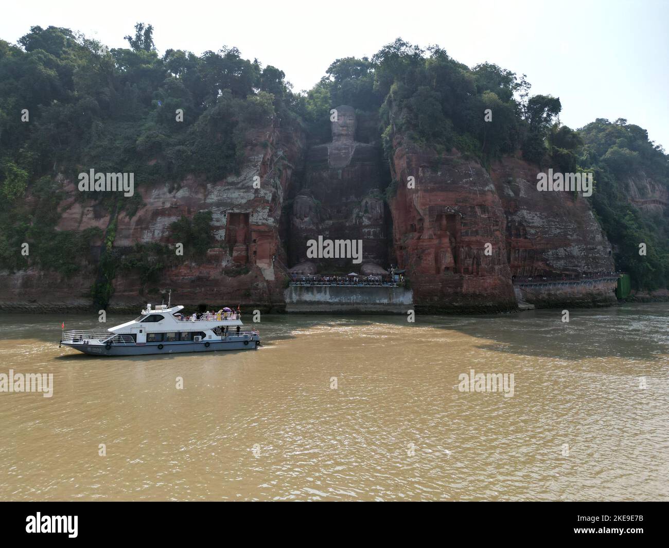 Aerial photos show the full view of the Leshan Giant Buddha in Leshan ...