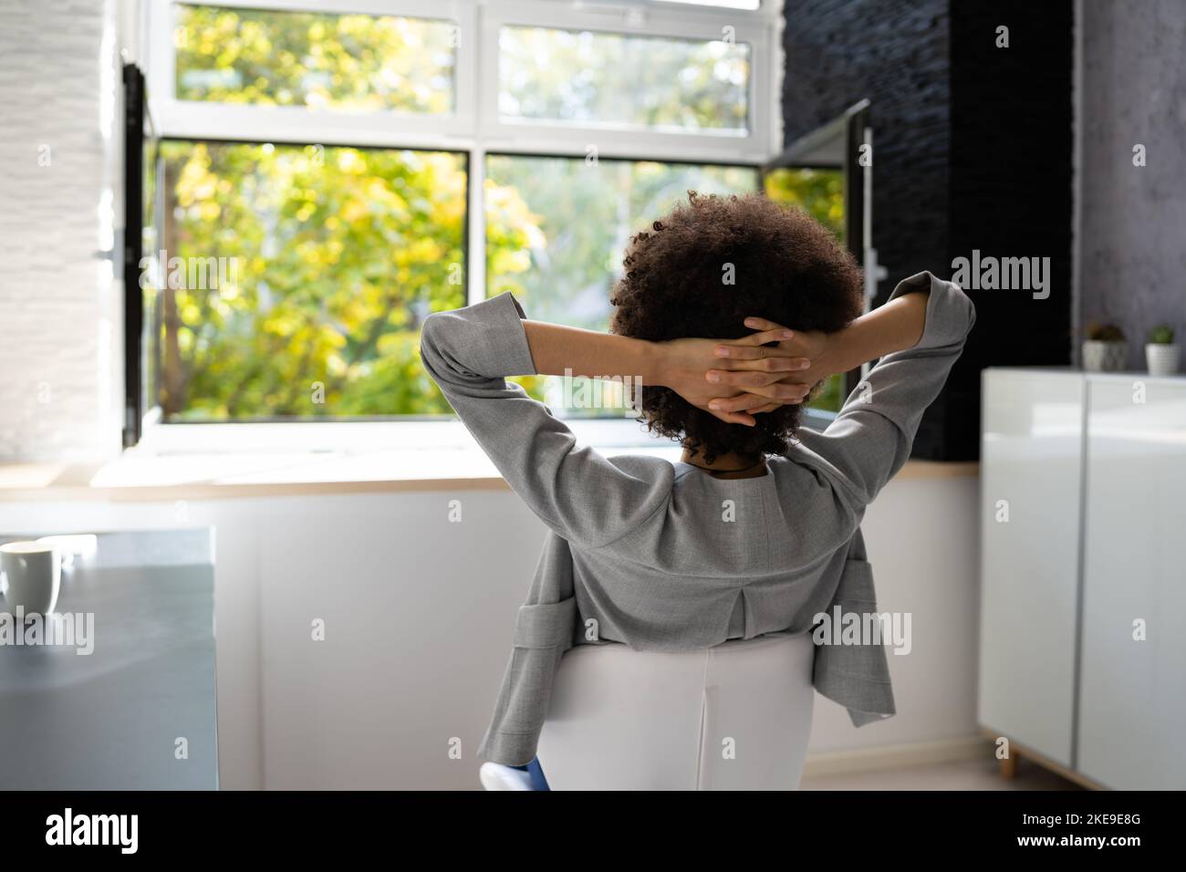 Open Window In Office. Breathing Fresh Air And Relaxing Stock Photo - Alamy