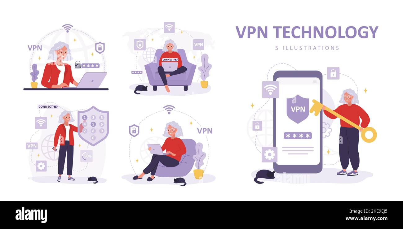 Vpn Technology Collection Elderly Women Using Virtual Private Network Password Security