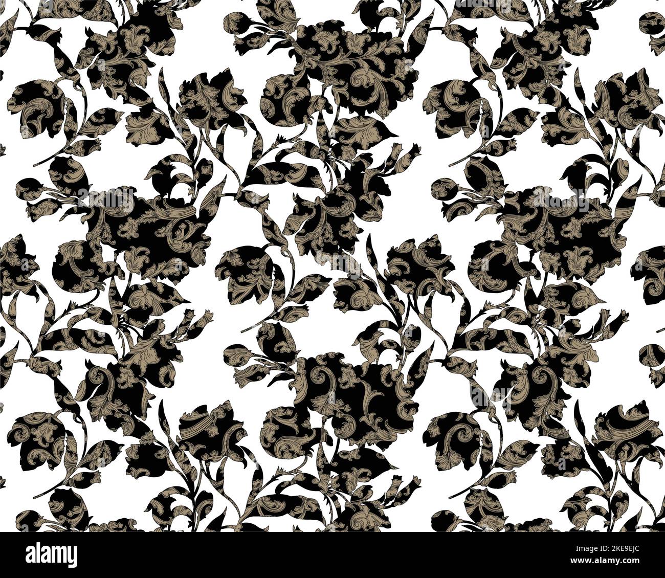 Seamless retro floral pattern with watercolor effect. Golden, yellow ...