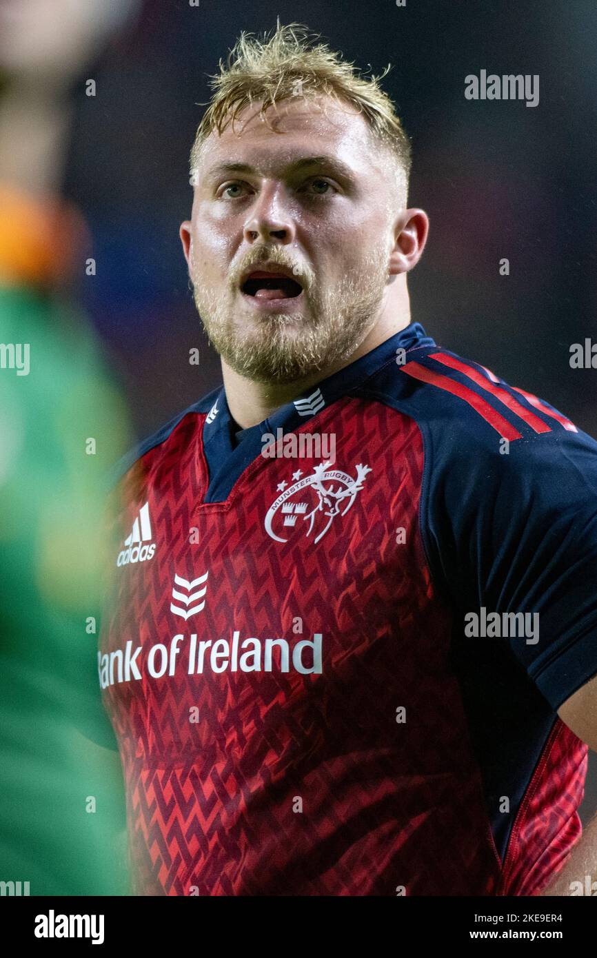 Cork, Ireland on November 10, 2022 Keynan Knox of Munster during the ...