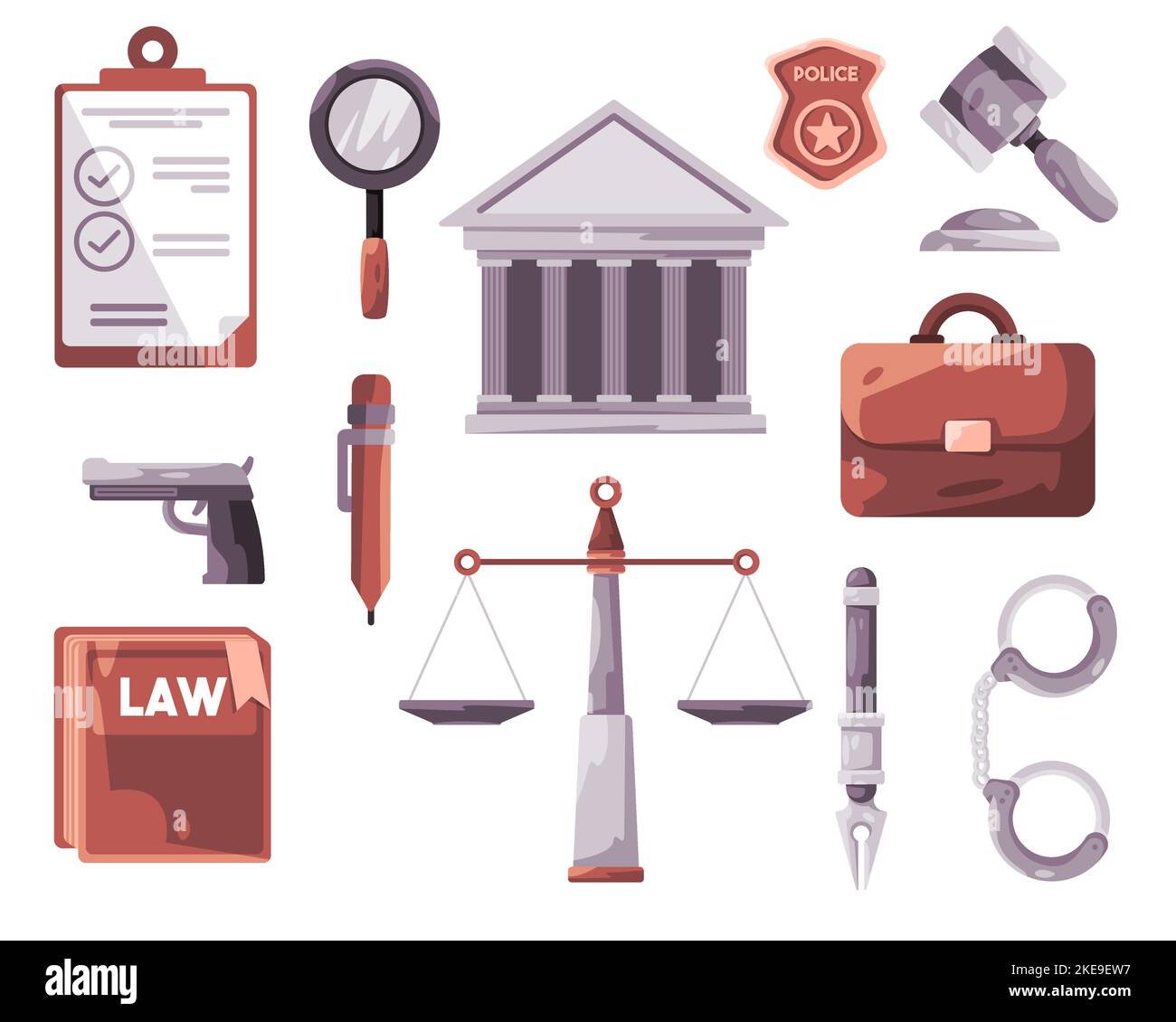 Law justice icon set collection in cartoon style illustration from ...