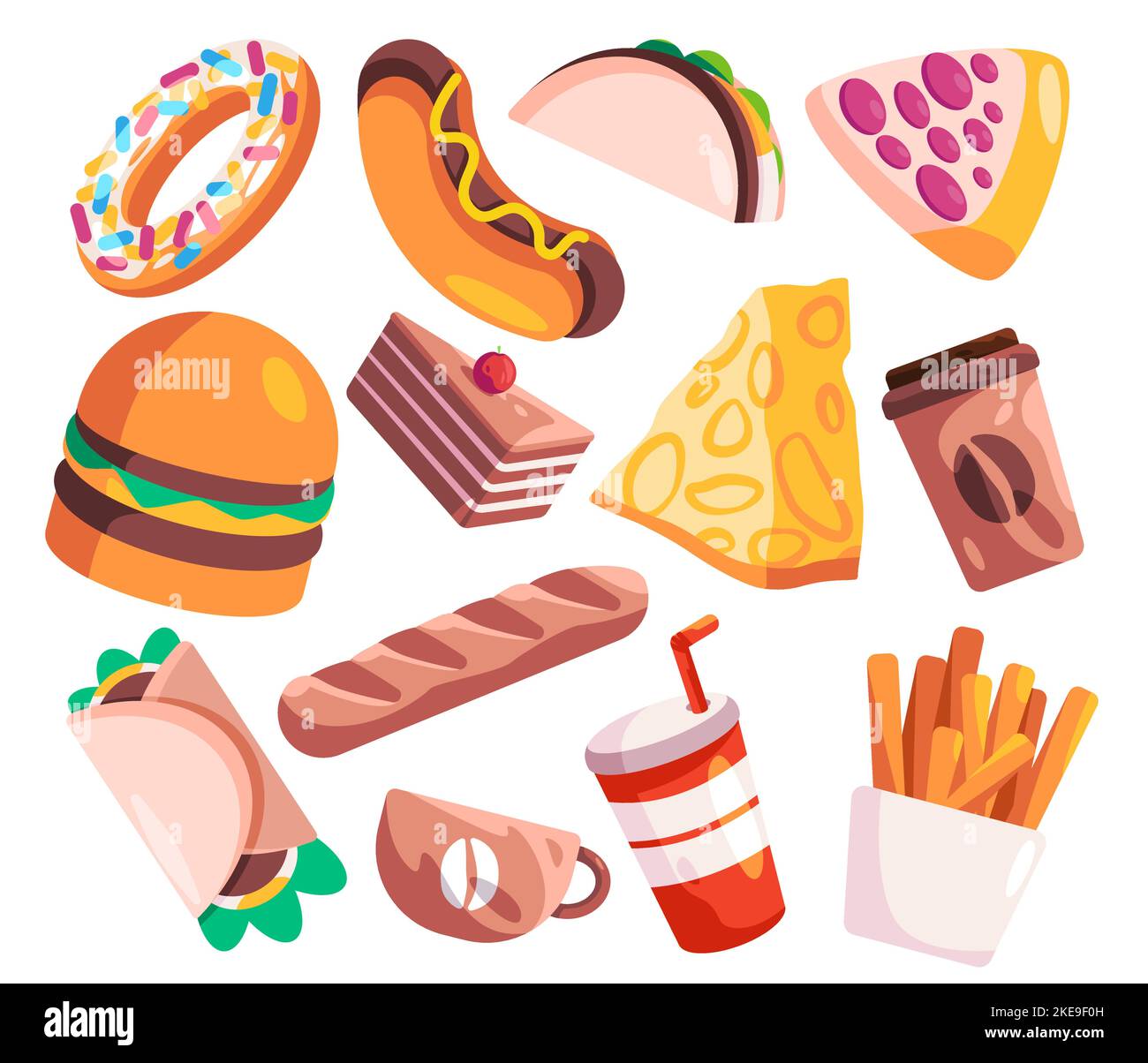 Junk food american menu set illustration icon cartoon of burger ot dog ...