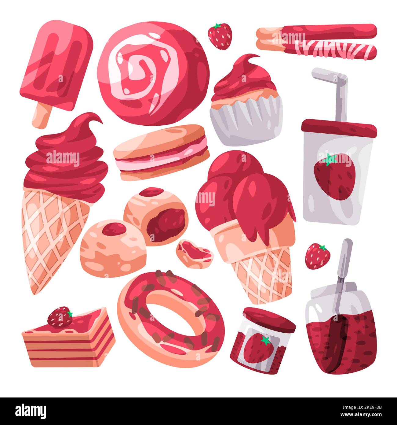 Strawberry sweet cake and sugary dessert red cookies ice cream baked ...