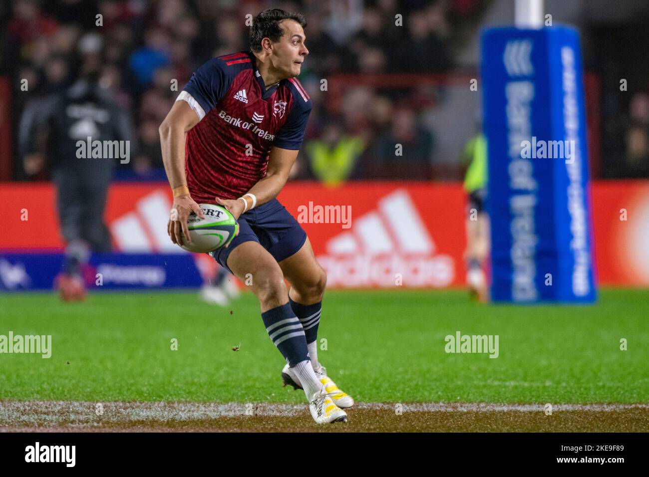 Cork, Ireland on November 10, 2022 Antoine Frisch of Munster passes the ...