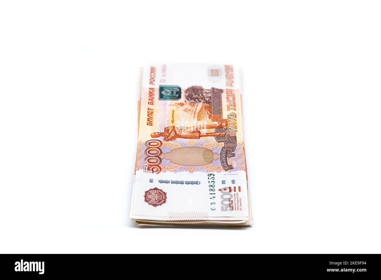 Some five thousand rubles bills. Stack of Russian cash on white Stock ...