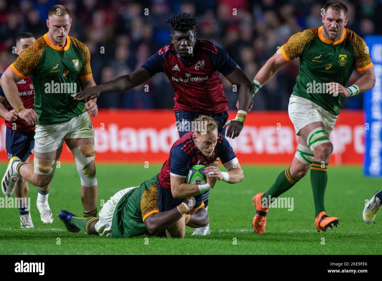 Cork, Ireland on November 10, 2022 Mike Haley of Munster with the ball ...