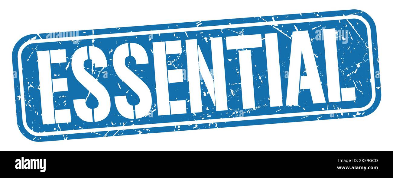 ESSENTIAL text written on blue grungy stamp sign Stock Photo - Alamy