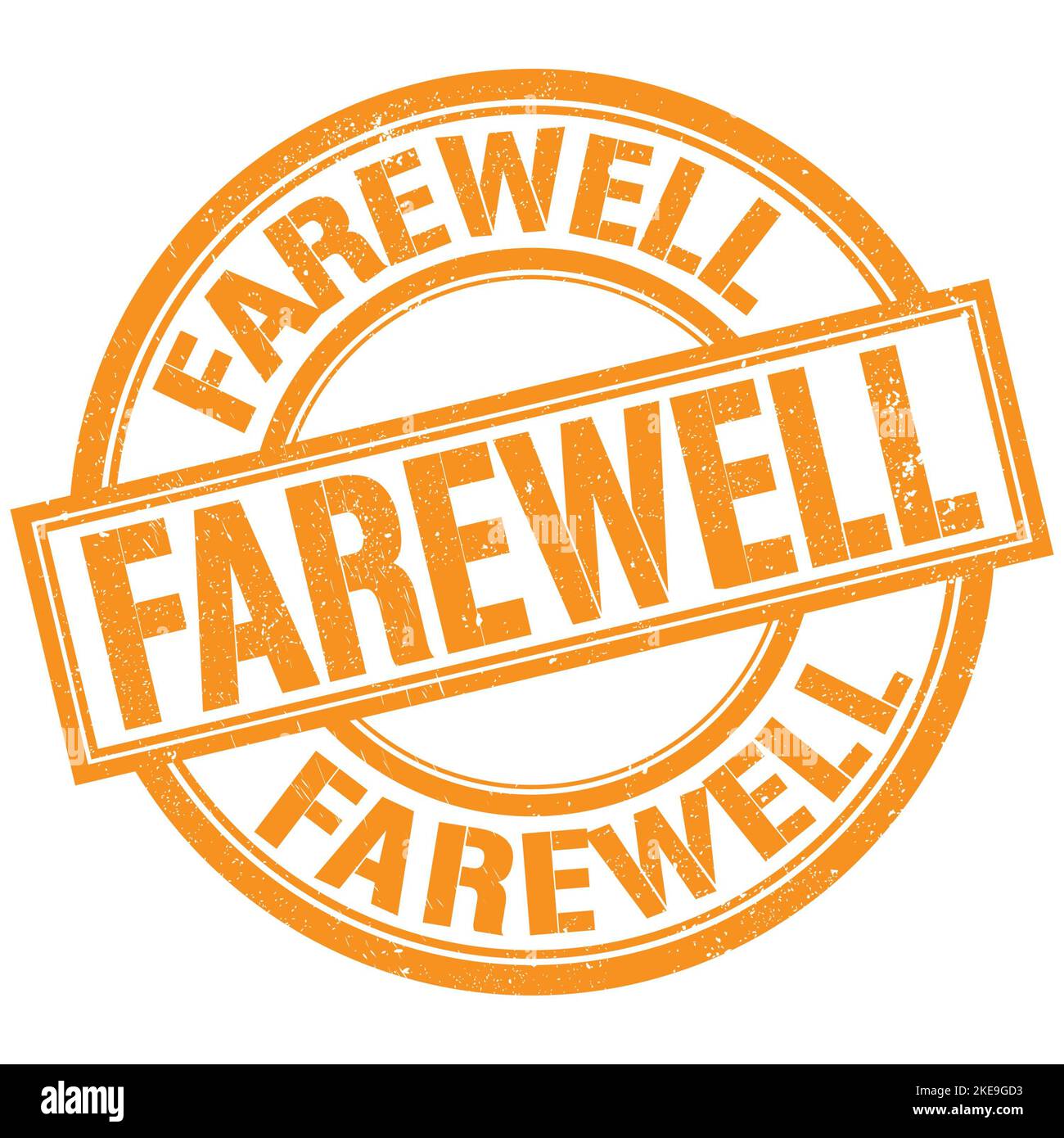 FAREWELL text written word on orange round stamp sign Stock Photo - Alamy