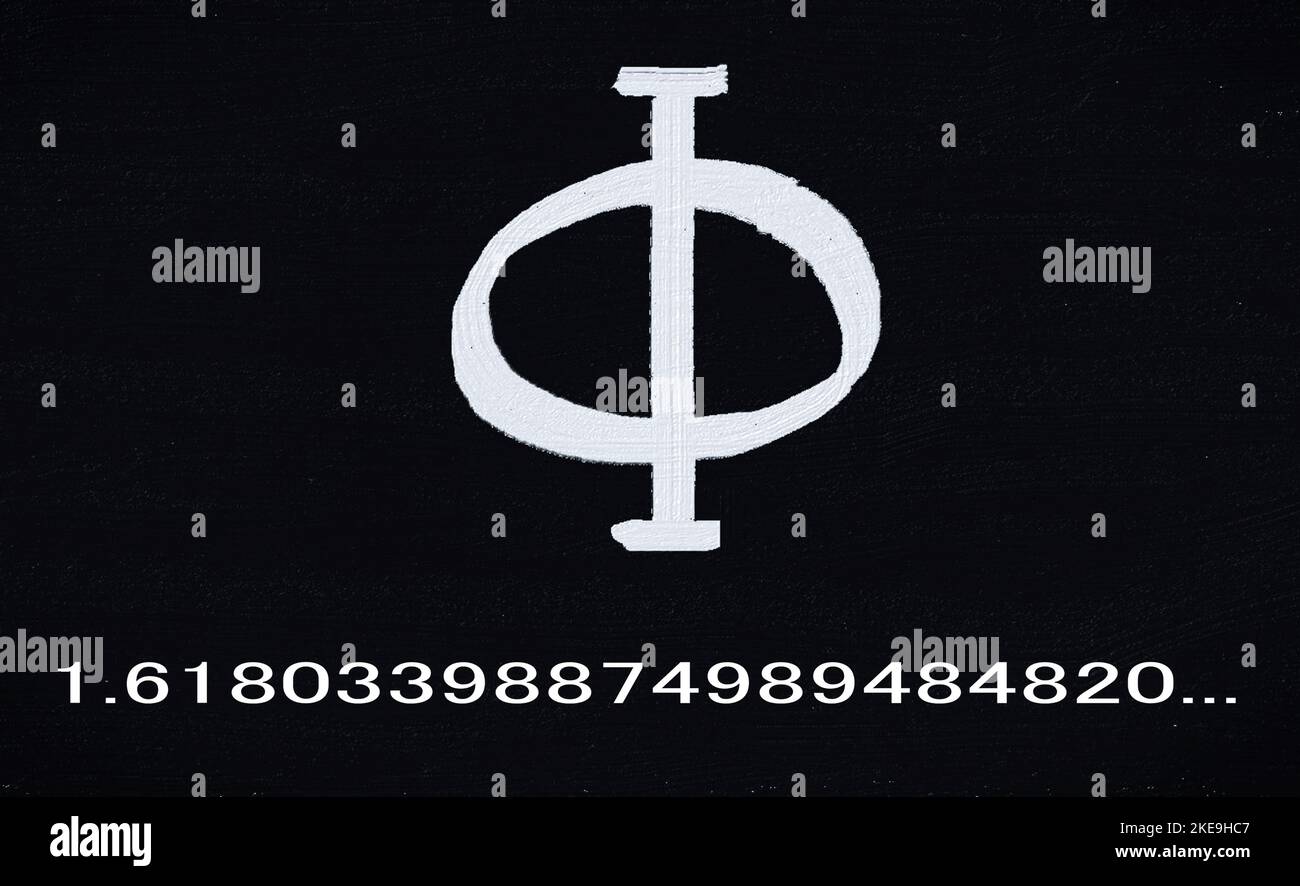 Golden Phi symbol and number. Handwritten Stock Photo - Alamy