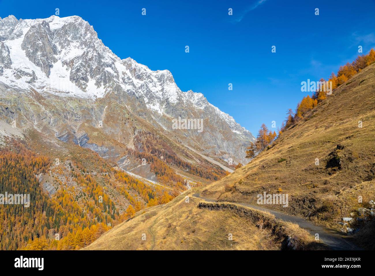 View of Grandes Jorasses and Mont Blanc massif from the trail to ...